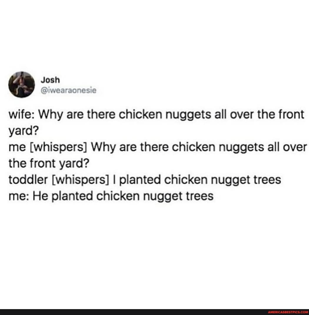 Wife: Why are there chicken nuggets all over the front yard? me ...
