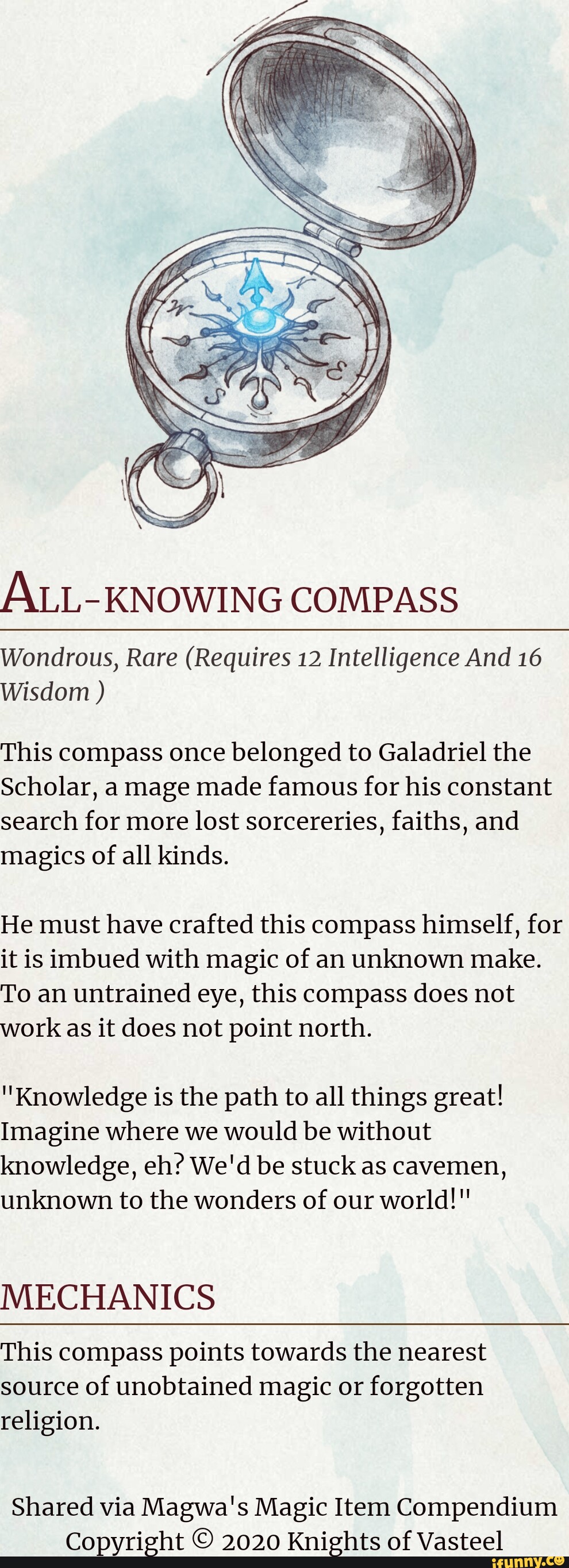 ALL-KNOWING COMPASS Wondrous, Rare (Requires 12 Intelligence And 16 ...