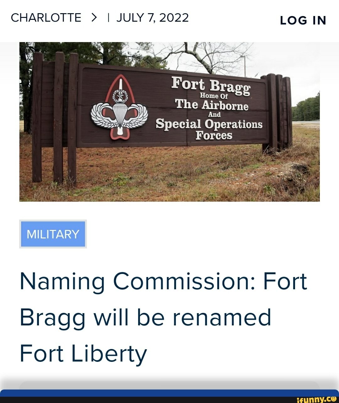CHARLOTTE > I JULY 7, 2022 LOG IN Fort The Airborne And Special Operations Forces MILITARY ...