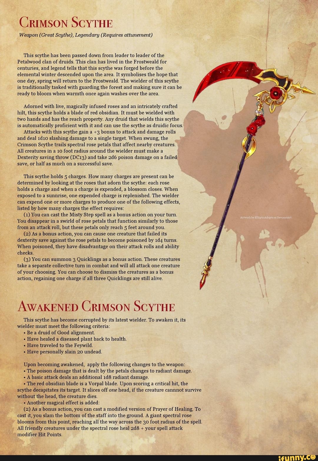 CRIMSON SCYTHE Weapon (Great Scythe), Legendary (Requires attumement ...