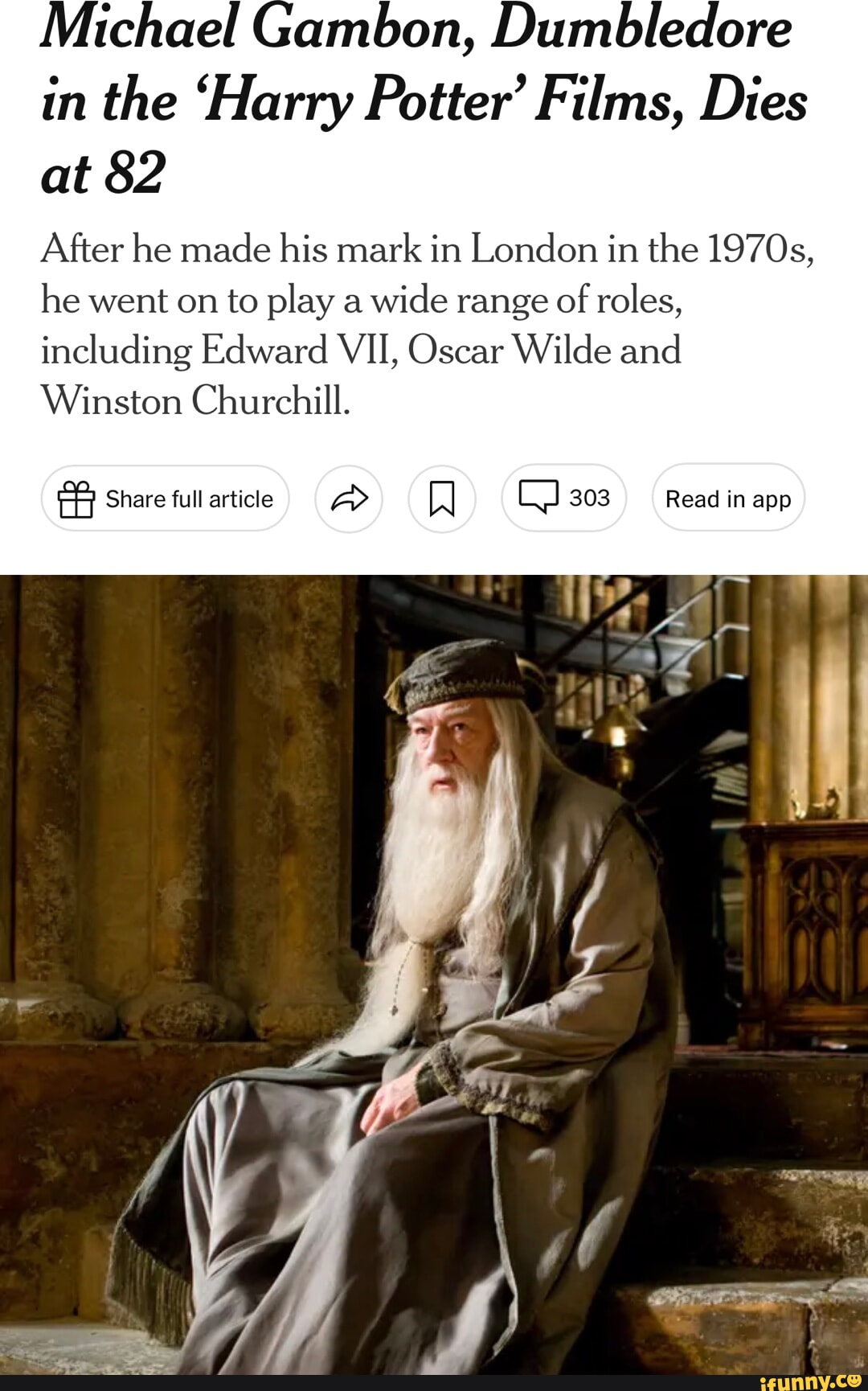 Michael Gambon, Dumbledore in the 'Harry Potter' Films, Dies at 82 ...
