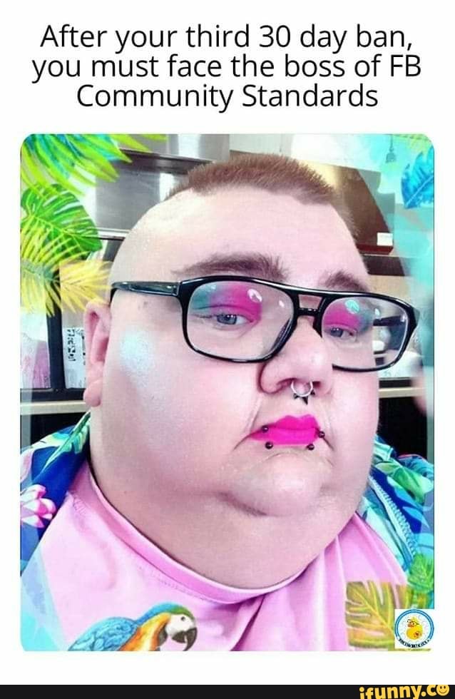 After your third 30 day ban, you must face the boss of FB Community ...