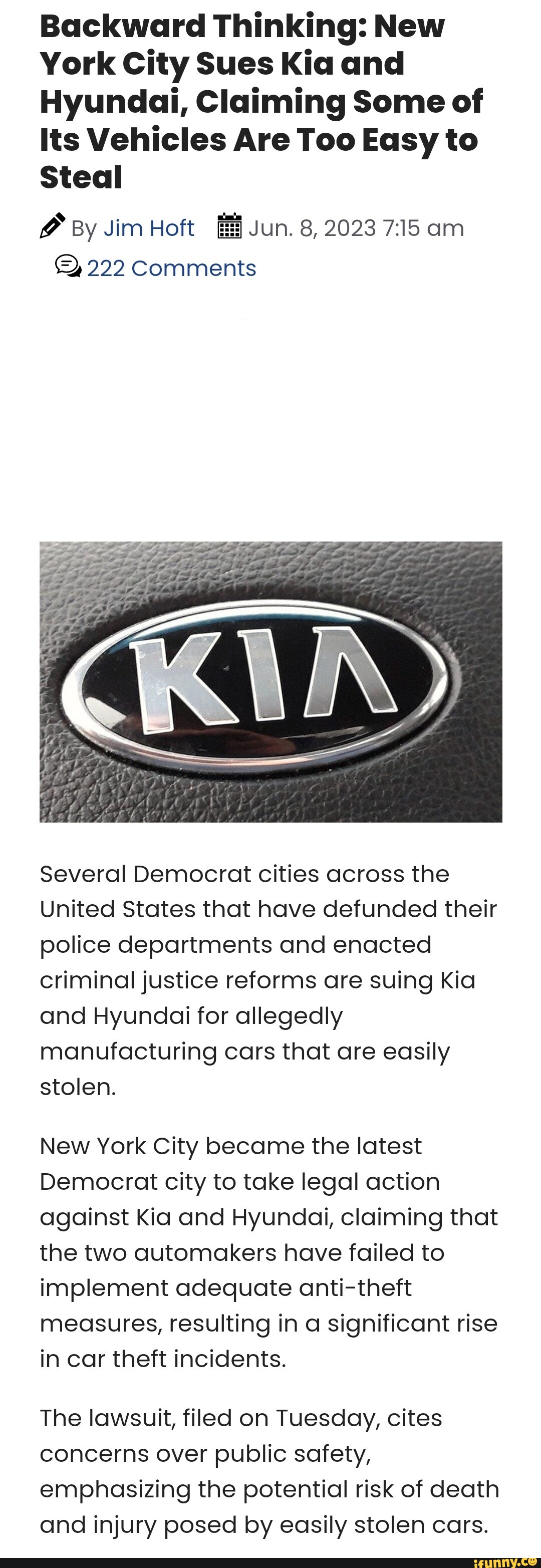 Backward Thinking: New York City Sues Kia and Hyundai, Claiming Some of ...