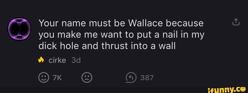 Your name must be Wallace because you make me want to put a nail in my ...