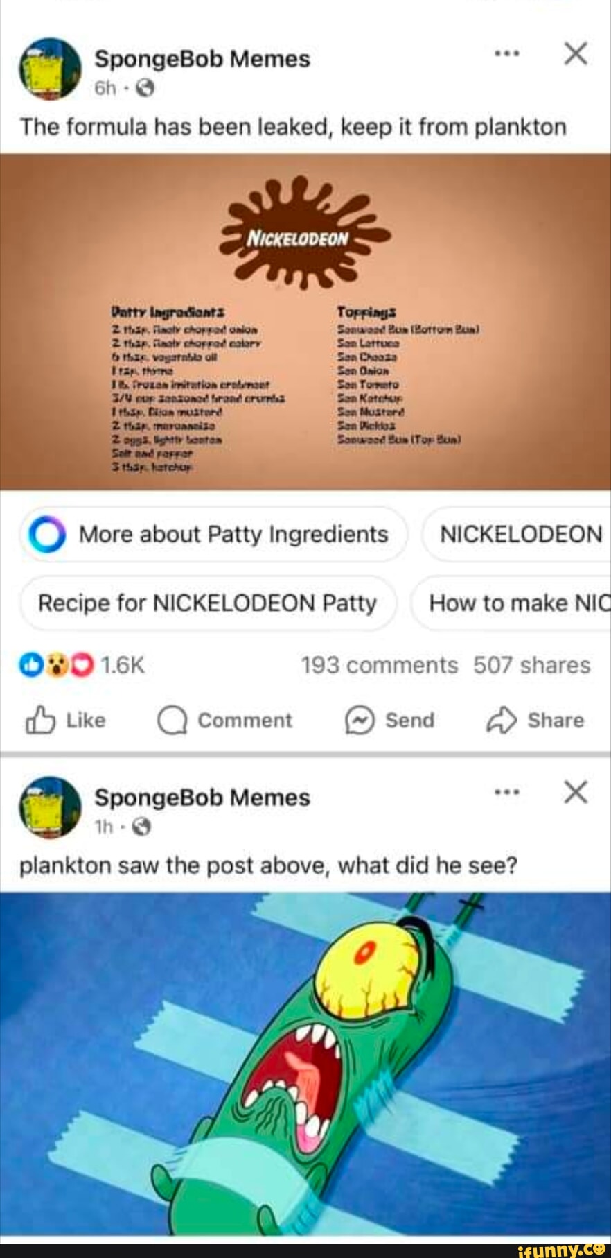 SpongeBob Memes on The formula has been leaked, keep it from plankton ...