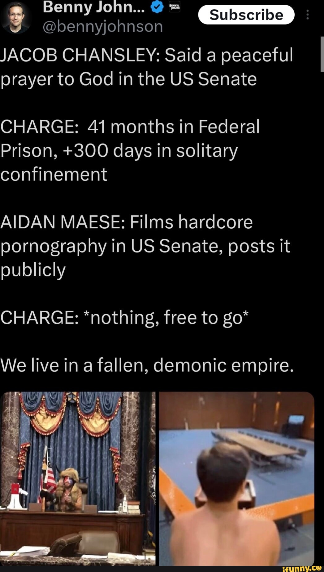 Benny JACOB CHANSLEY: Said a peaceful prayer to God in the US Senate ...