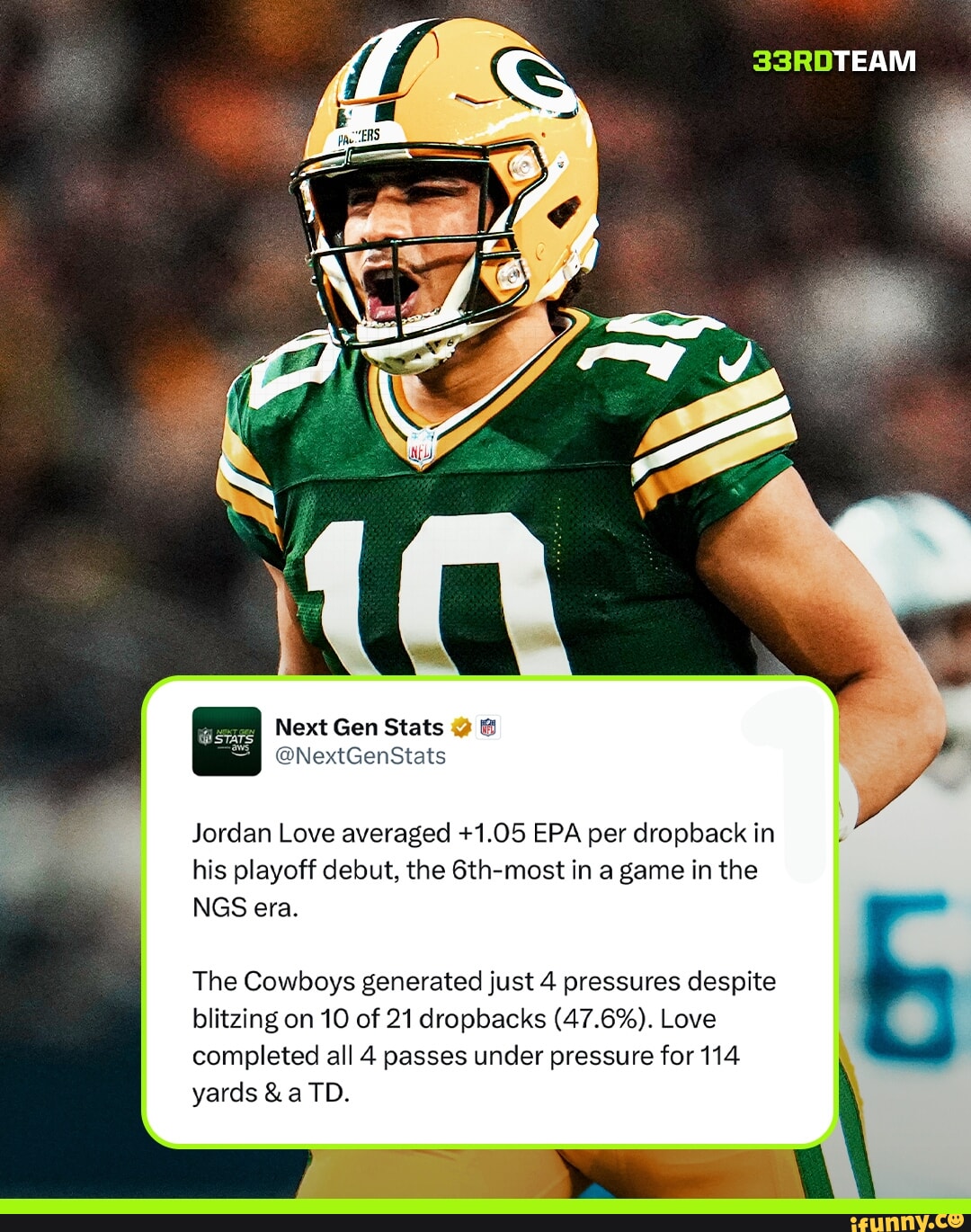 SS TEAM Next Gen Stats @NextGenStats Jordan Love averaged +1.05 EPA per ...