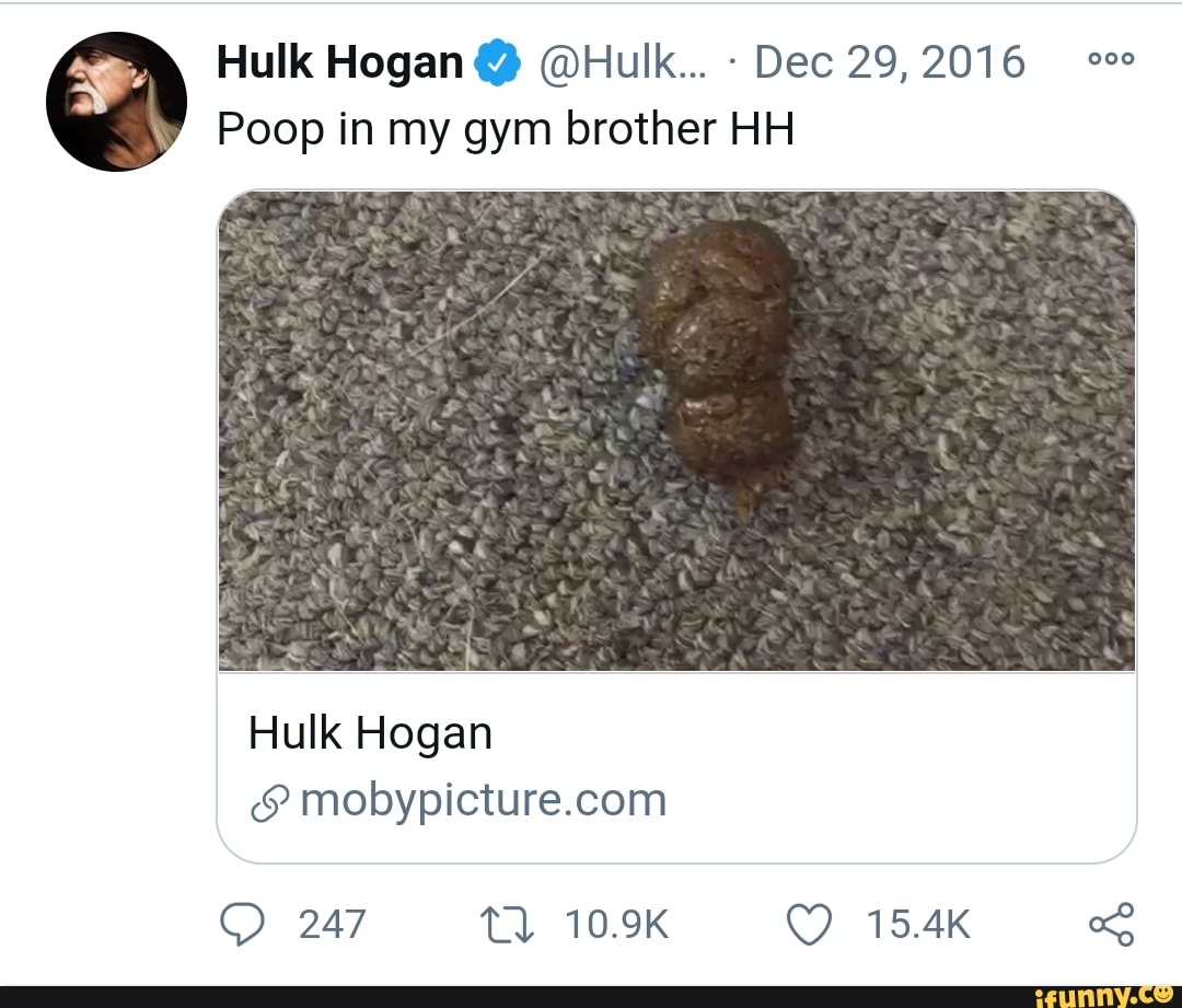 Hulk Hogan @ @Hulk... Dec 29,2016 Poop in my gym brother HA Hulk Hogan ...
