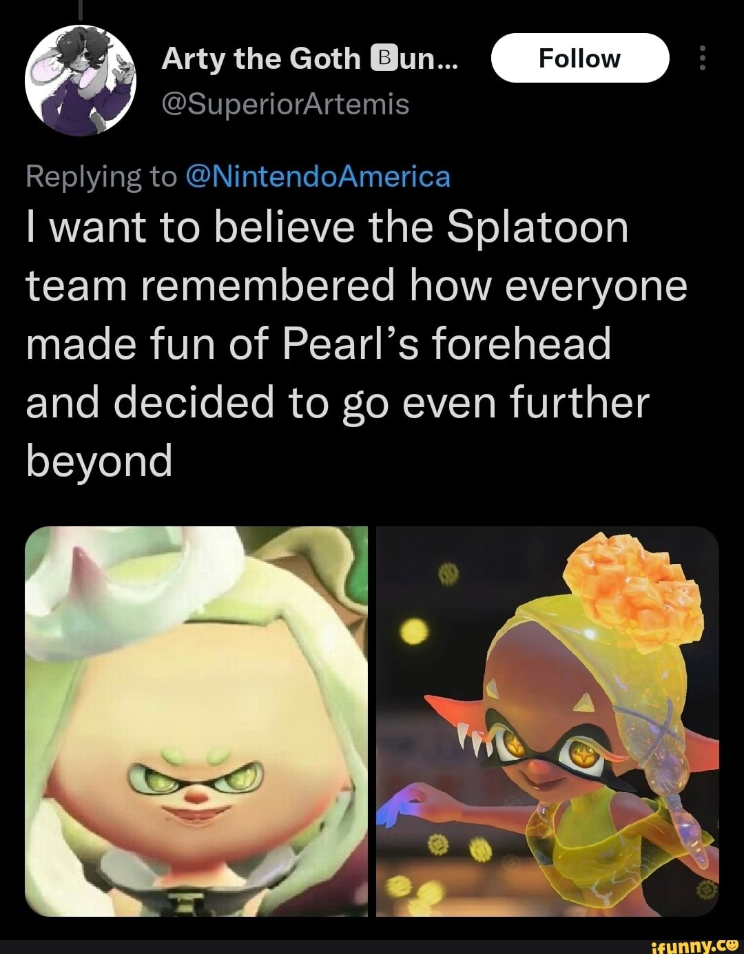 Arty the Goth @un... Follow @SuperiorArtemis Replying to ...