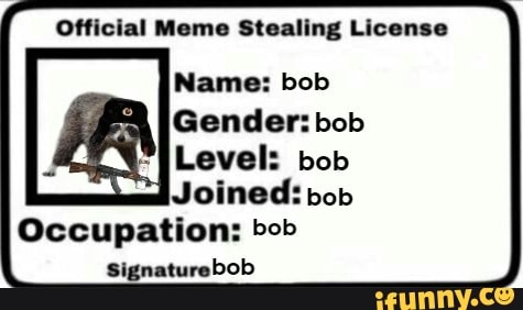 Official Meme Stealing License Name: bob Gender: bob Level: bob Joined ...