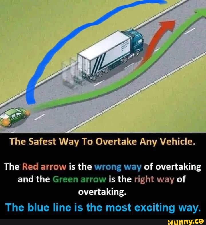The Safest Way To Overtake Any Vehicle. The Red arrow is the wrong way ...