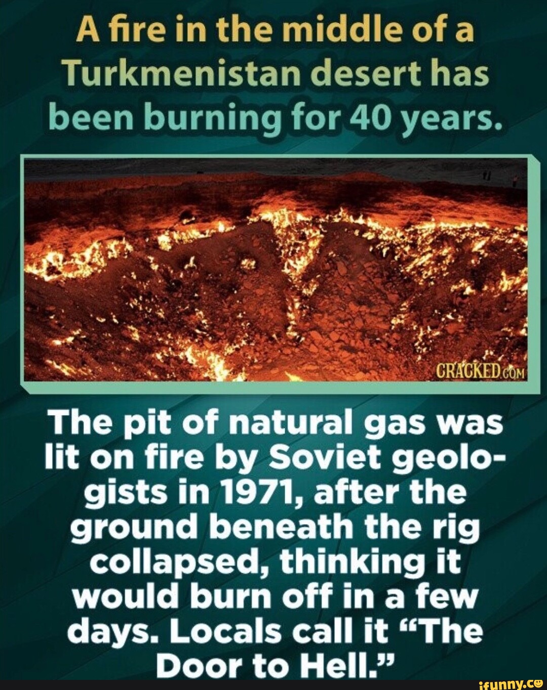 A fire in the middle of a Turkmenistan desert has been burning for 40 ...