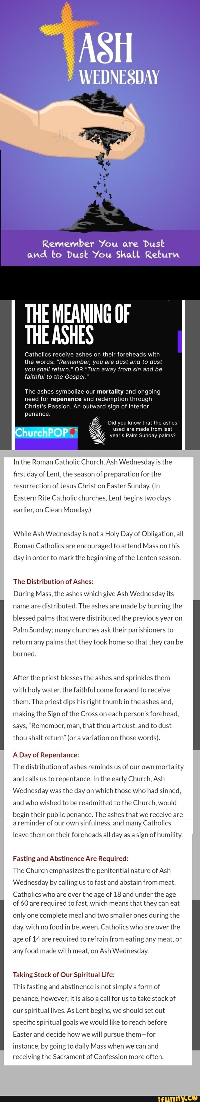 ASH WEDNESDAY Remember You are Dust and to Dust You Shall Return THE ...