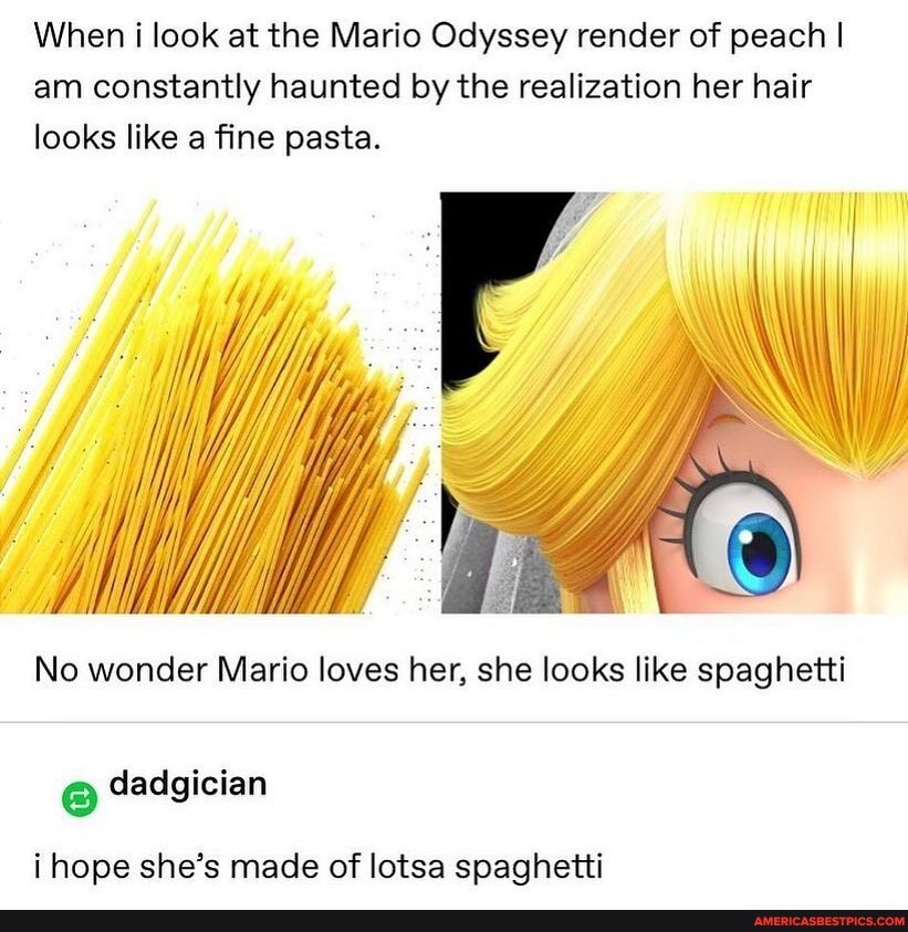 When i look at the Mario Odyssey render of peach I am constantly ...