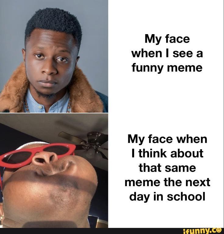 My face when see a funny meme My face when think about that same meme ...