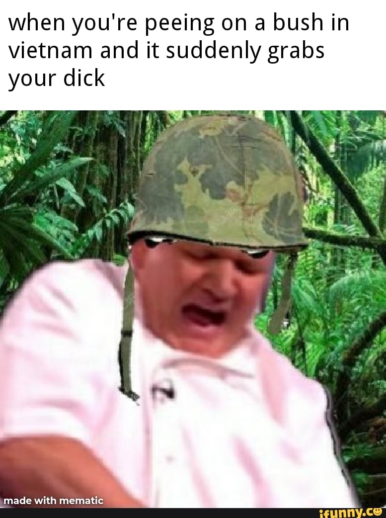 When you're peeing on a bush in vietnam and it suddenly grabs your dick made with mematic - iFunny