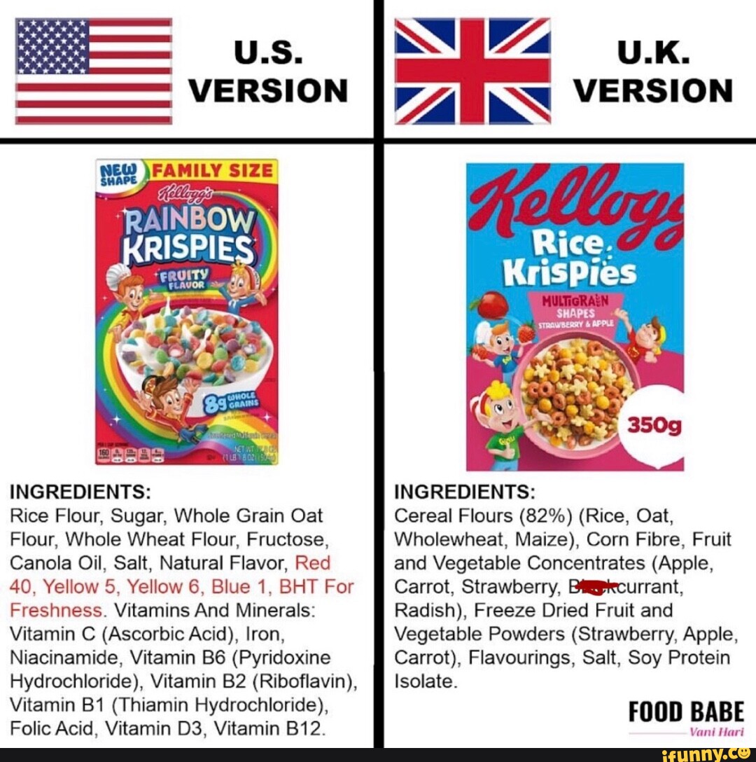 US. VERSION FAMILY SIZE KRISPIES INGREDIENTS: Rice Flour, Sugar, Whole ...