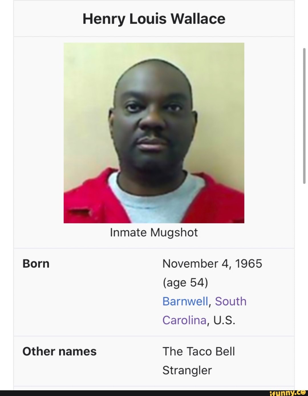 Henry Louis Wallace Inmate Mugshot Born November 4, 1965 (age 54 ...
