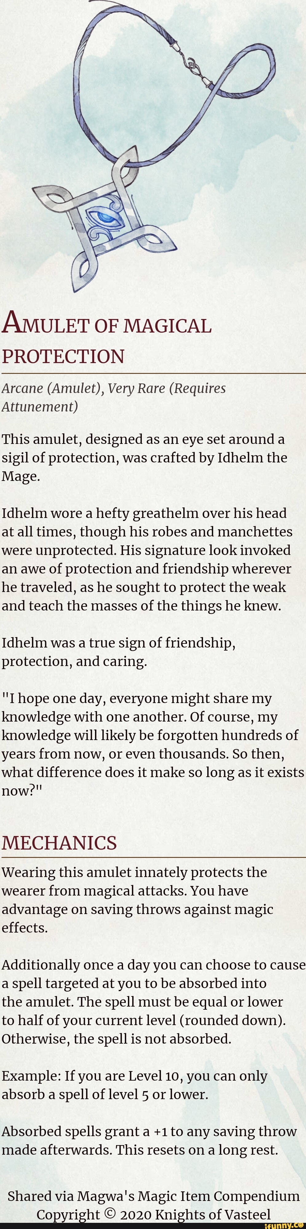 AMULET OF MAGICAL PROTECTION Arcane (Amulet), Very Rare (Requires ...