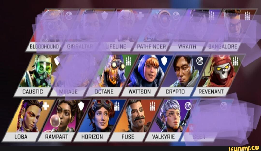 WRAITH OCTANE REVENANT LOBA RAMPART HORIZON FUSE VALKYRIE - iFunny
