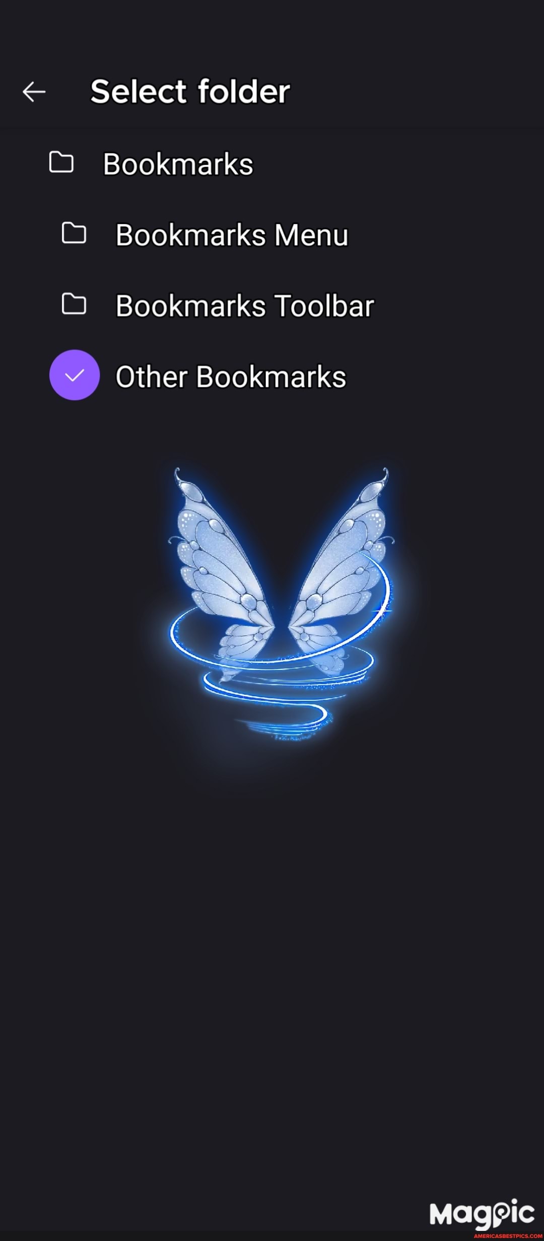 Select folder Bookmarks Bookmarks Menu Bookmarks Toolbar Other ...