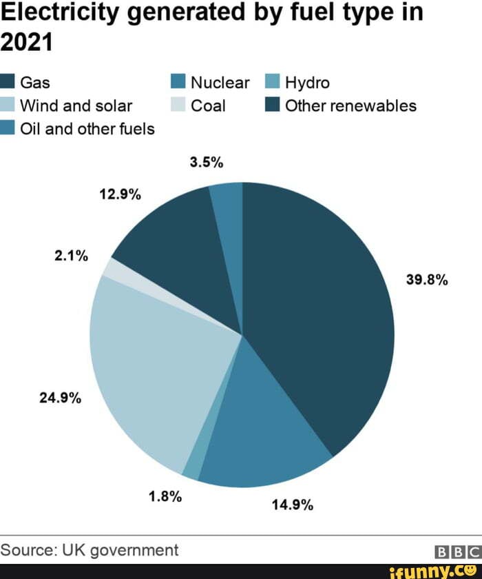 Electricity generated by fuel type in 2021 Gas Nuclear Hydro Wind and ...