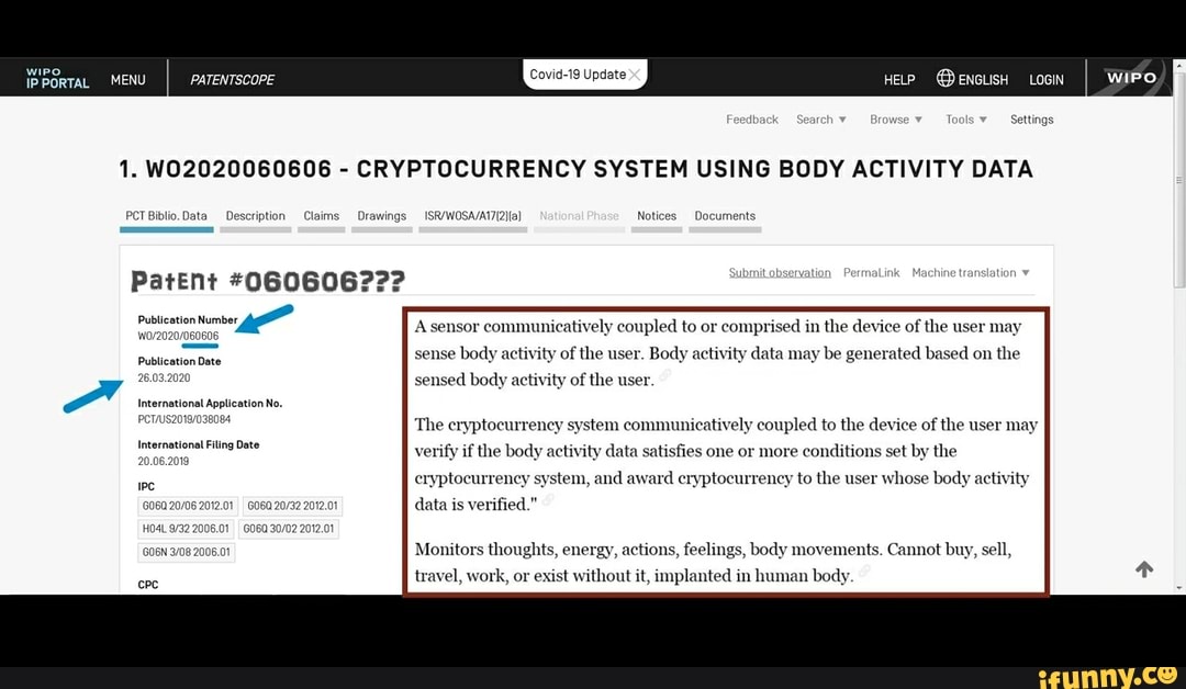 CRYPTOCURRENCY SYSTEM USING BODY ACTIVITY DATA Patent +060606222 ...