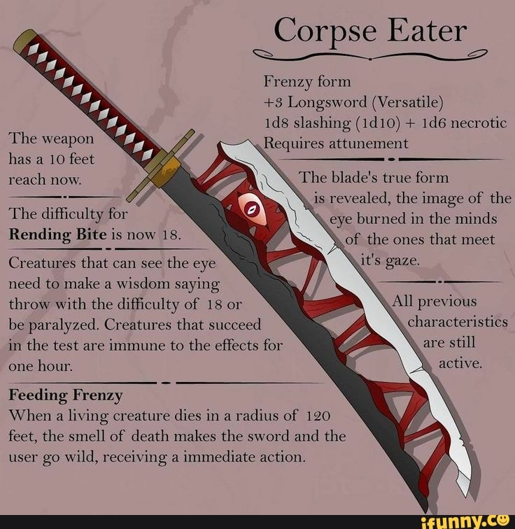 Corpse Eater W Frenzy form +3 Longsword (Versatile) 1d8 slashing (1d10 ...