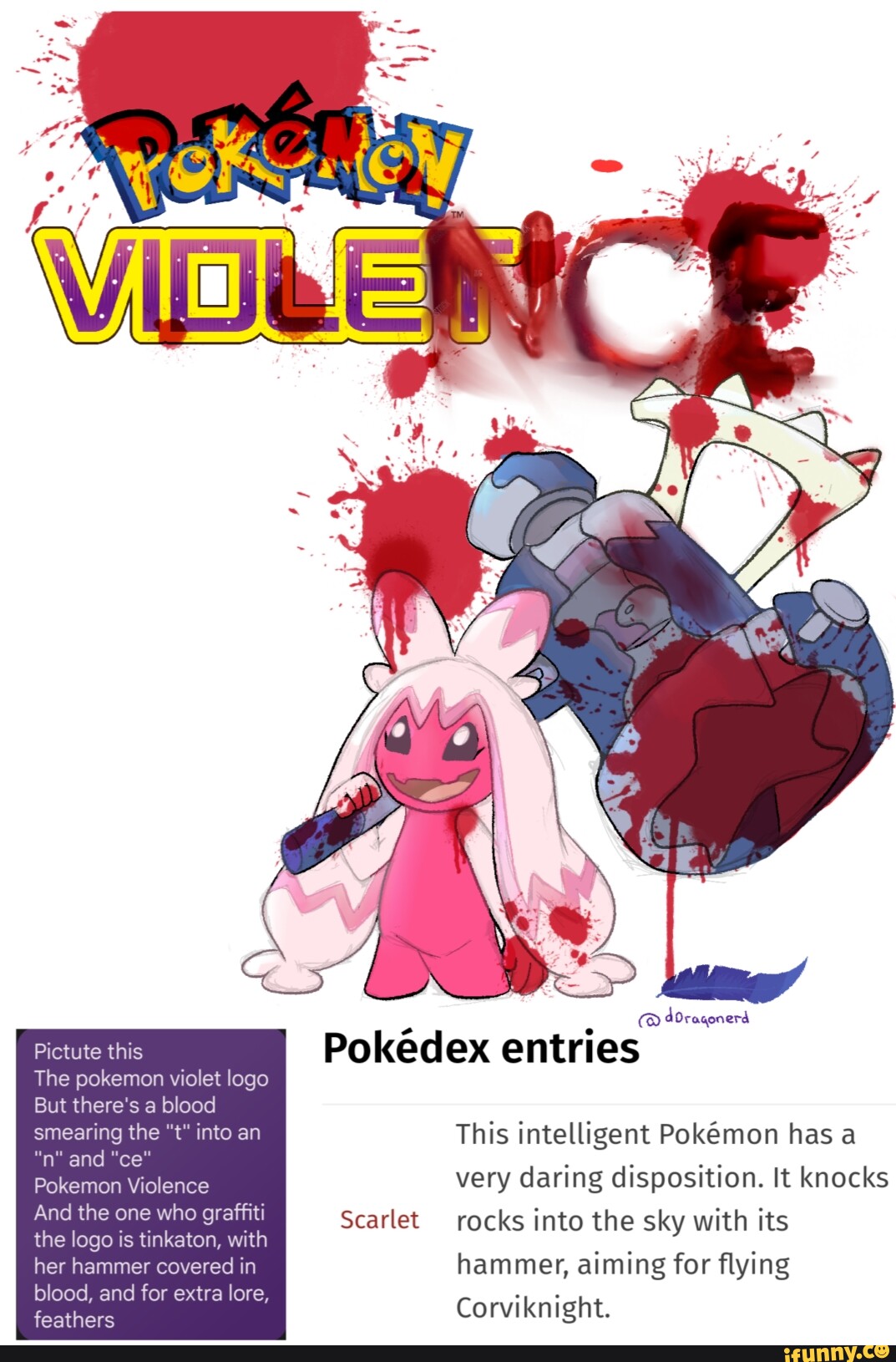 Pictute this The pokemon violet logo But there's a blood smearing the ...