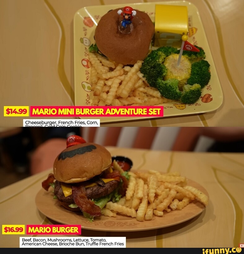 Mario Burgers - $14.99 MARIO MINI BURGER Cheeseburger, French Fries ...