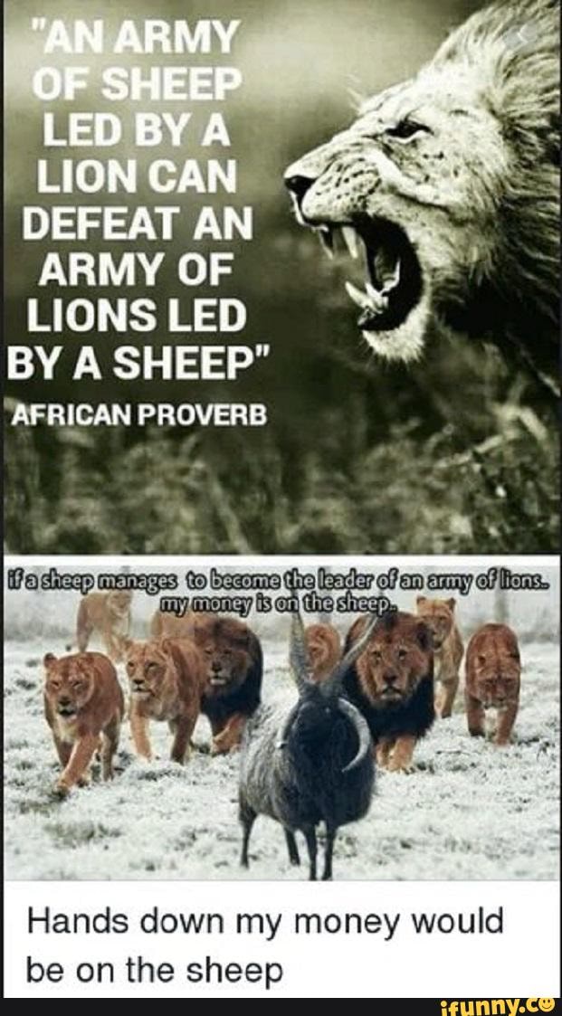 "AN ARMY OF SHEEP LED BY A LION GAN DEFEAT AN ARMY OF LIONS LED BY A ...