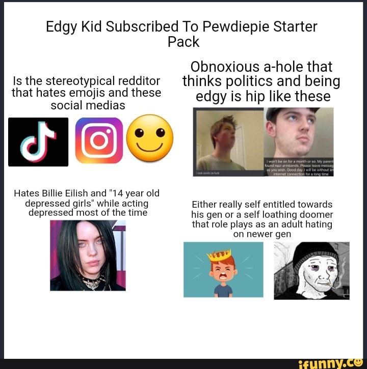 Edgy Kid Subscribed To Pewdiepie Starter Pack Obnoxious a-hole that ...