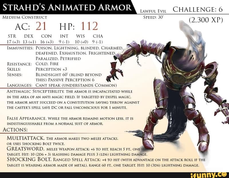 STRAHD'S ANIMATED ARMOR CHALLENGES MEDIUM CONSTRUCT SPEED: 30' (2,300 ...