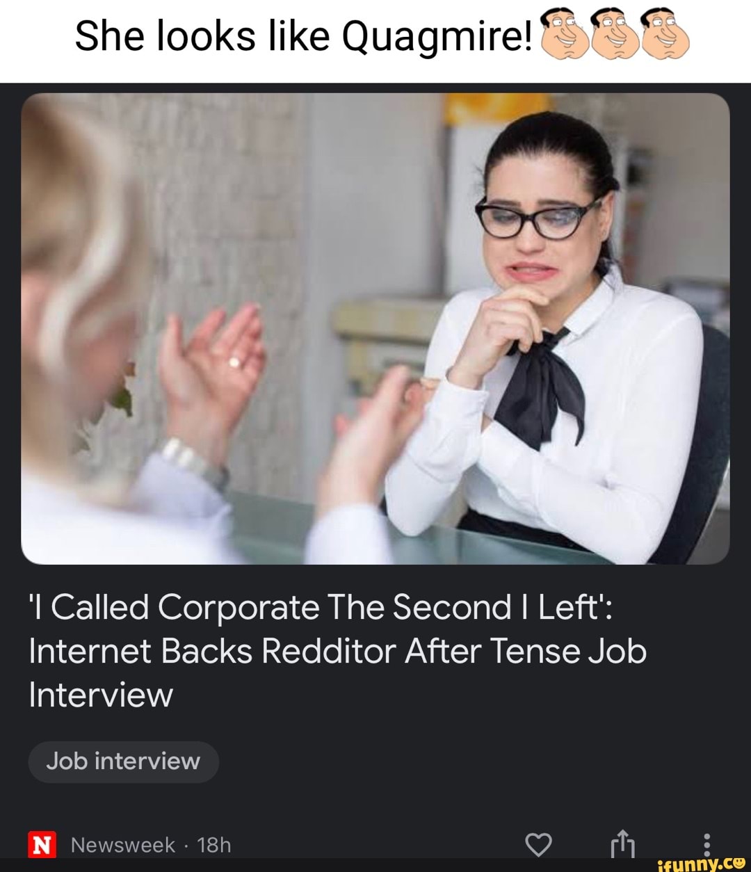 She looks like Quagmire! Called Corporate The Second I Left': Internet ...