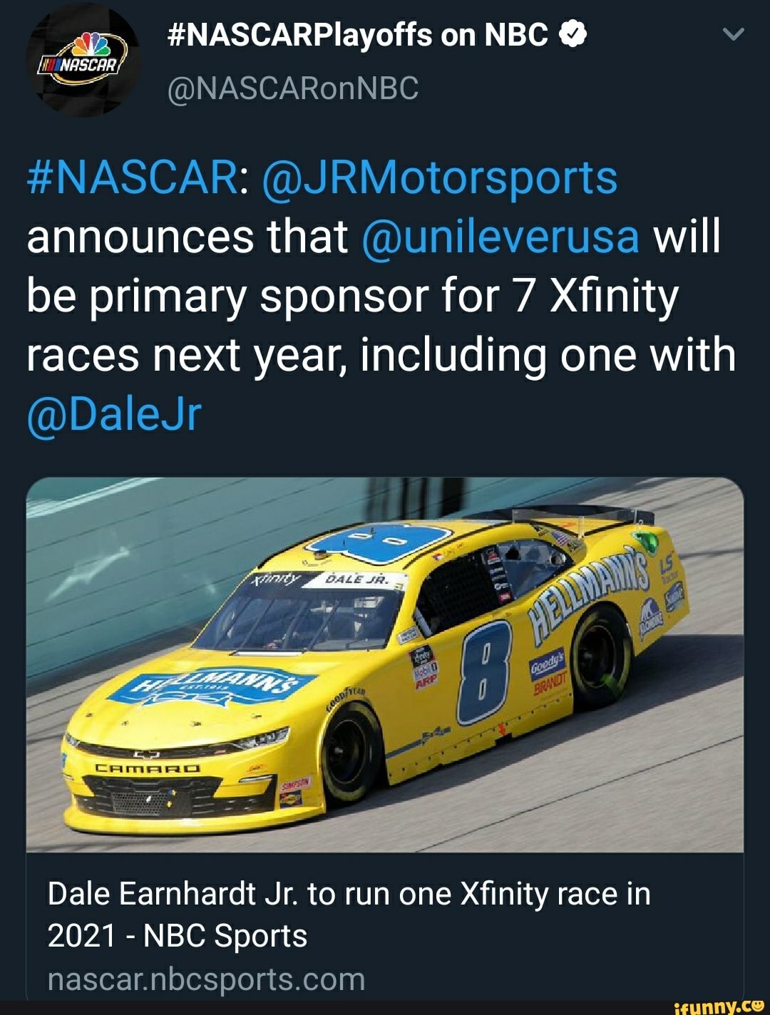 #NASCARPlayoffs on NBC CAR, @NASCARonNBC #NASCAR: @JRMotorsports ...