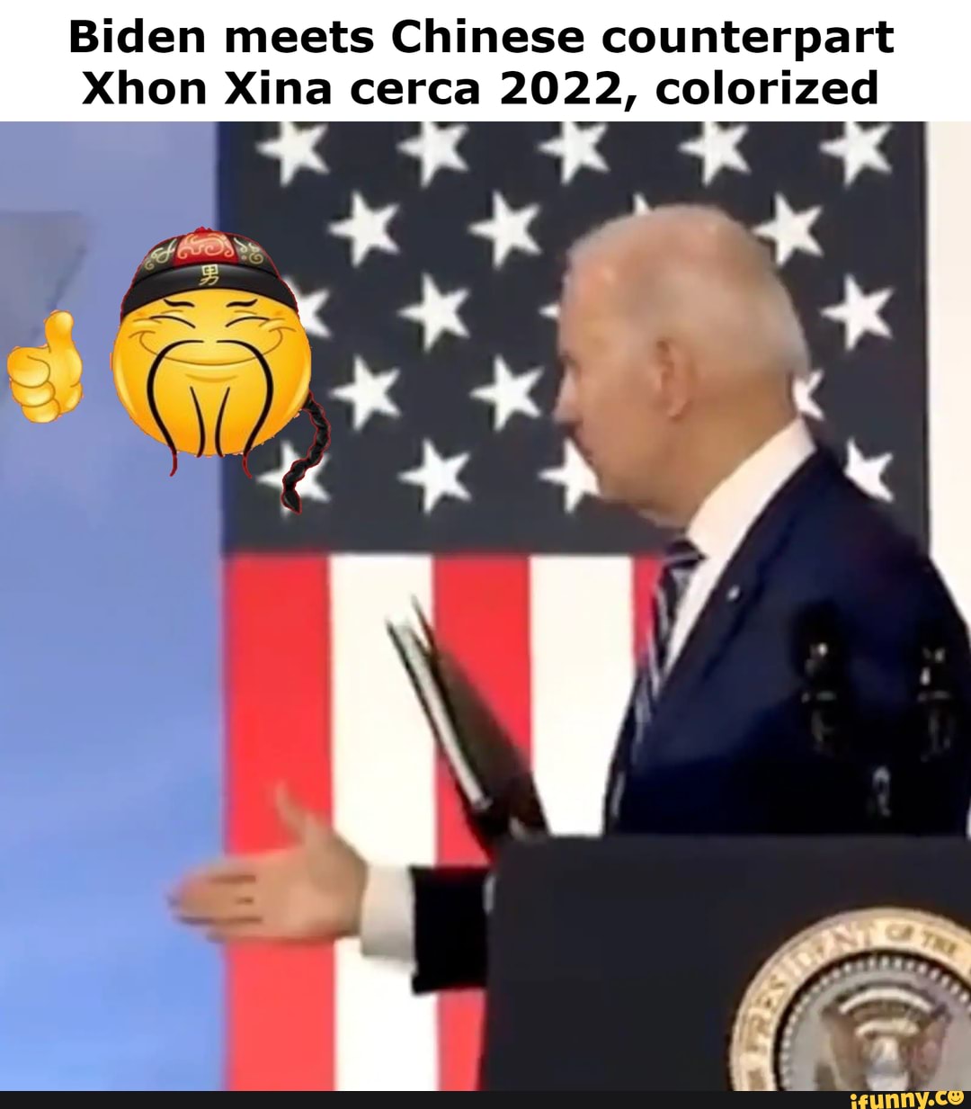 Biden meets Chinese counterpart Xhon Xina cerca 2022, colorized - iFunny