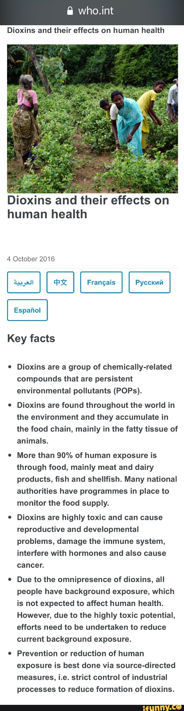 @ who Dioxins and their effects on human health Dioxins and their ...