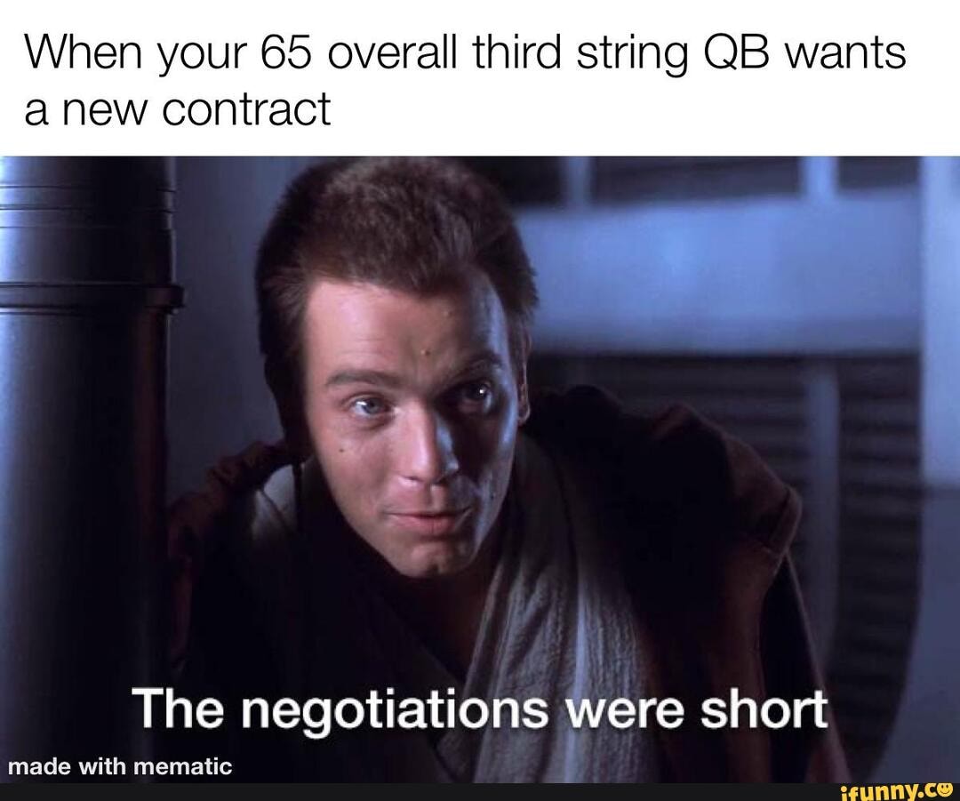 When your 65 overall third string QB wants anew contract The ...