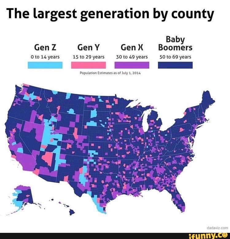 The largest generation by county Baby GenZ Gen Y Gen Boomers Ow 14 ...