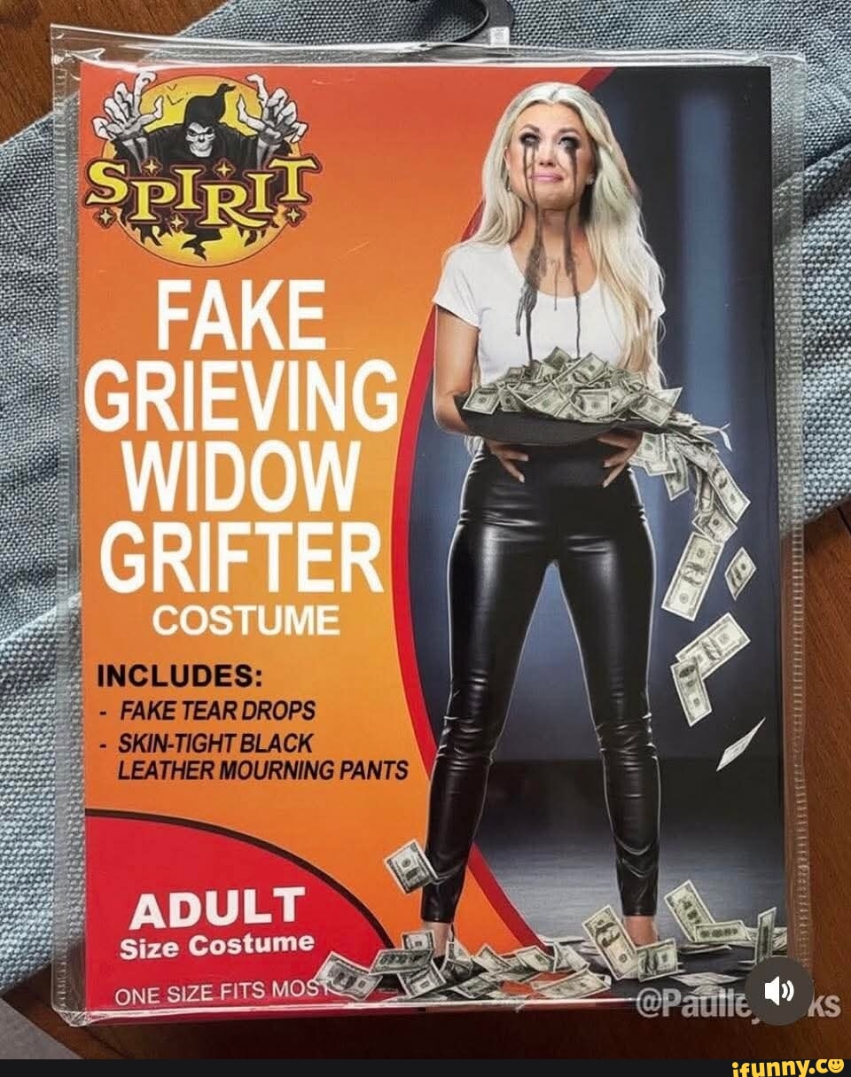 FAKE GRIEVING WIDOW GRIFTER COSTUME INCLUDES: - FAKE TEAR DROPS - SKIN ...