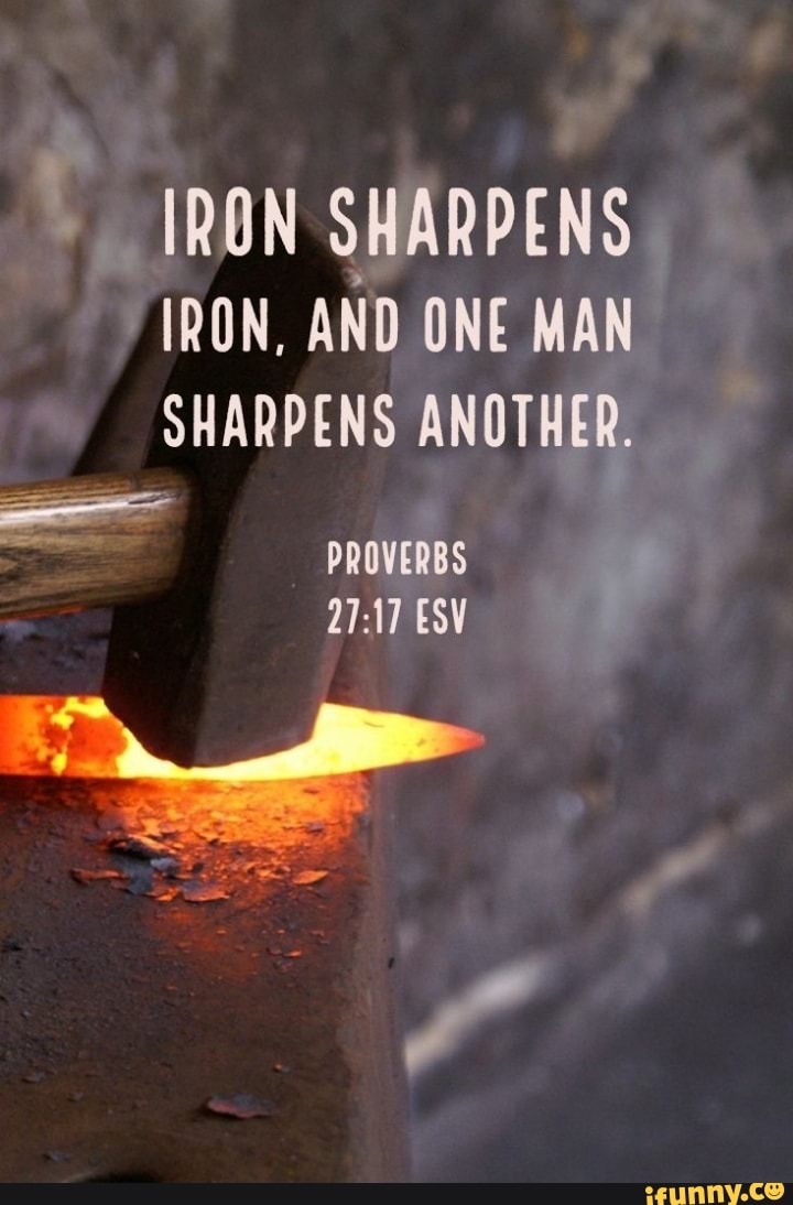 IRON SHARPENS IRON, AND ONE MAN SHARPENS ANOTHER. PROVERBS ESV - iFunny
