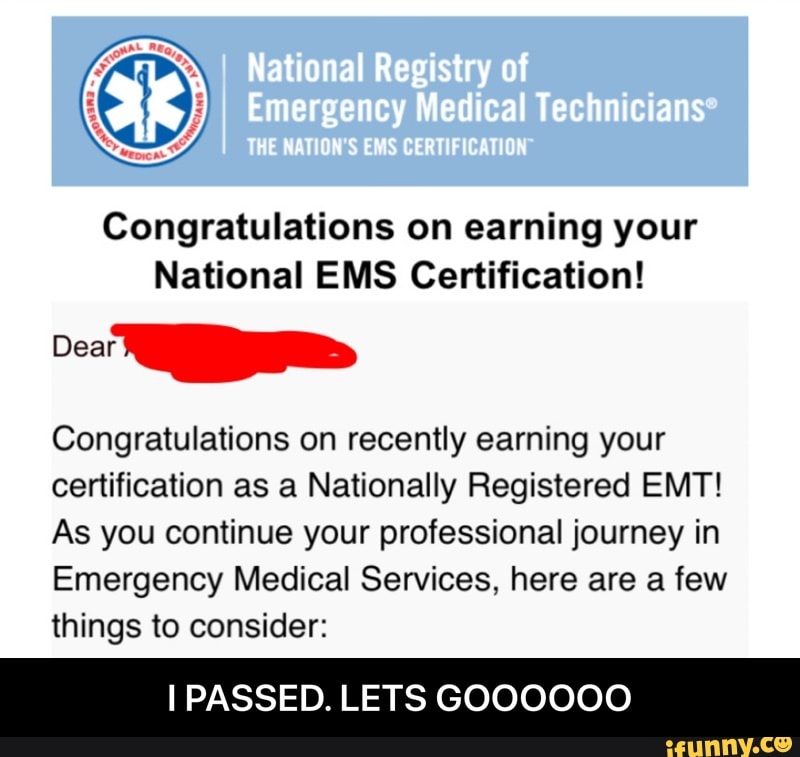 Congratulations on earning your National EMS Certification ...