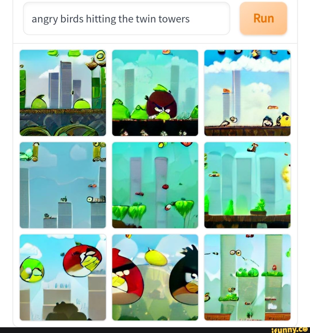 Angry birds hitting the twin towers Run ~ wy ow - iFunny