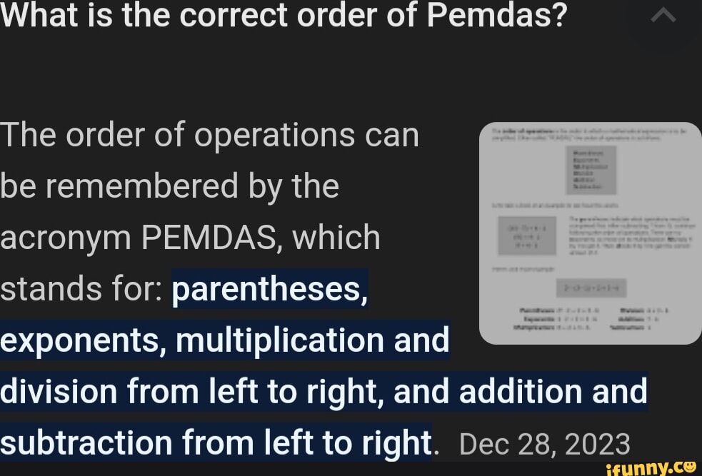 What is the correct order of Pemdas? The order of operations can be ...