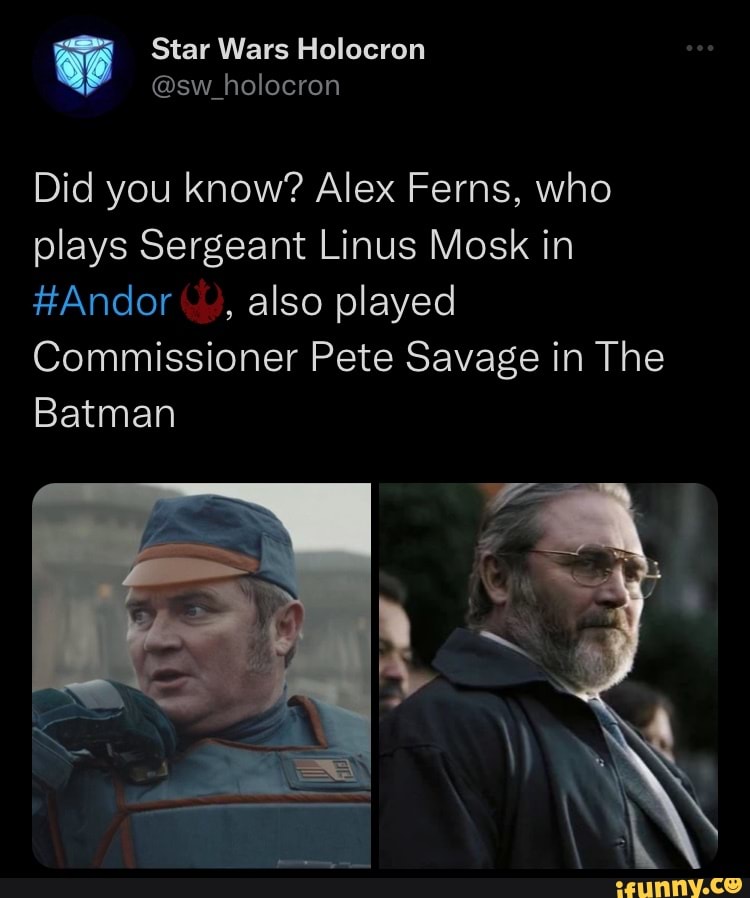 Did you know? Alex Ferns, who plays Sergeant Linus Mosk in #Andor also ...