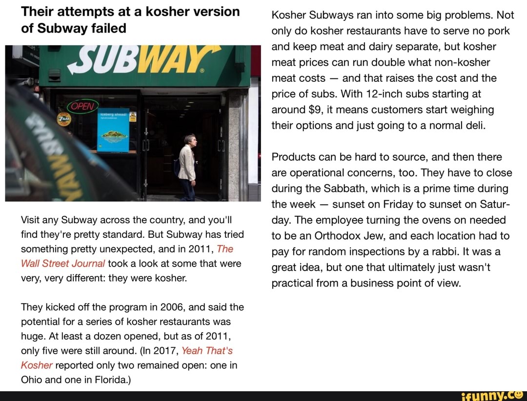 Their attempts at a kosher version of Subway failed ”: Visit any Subway ...