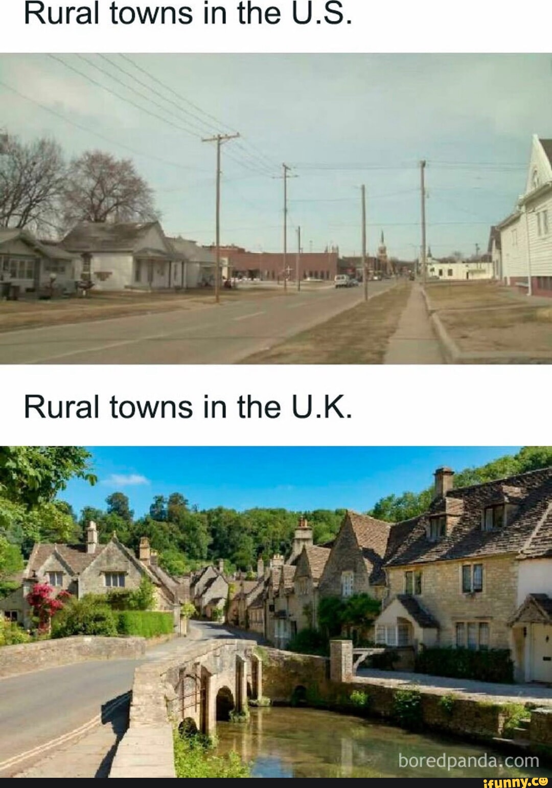 Rural towns in the U.S. Rural towns in the U.K. boredpanda,com - iFunny