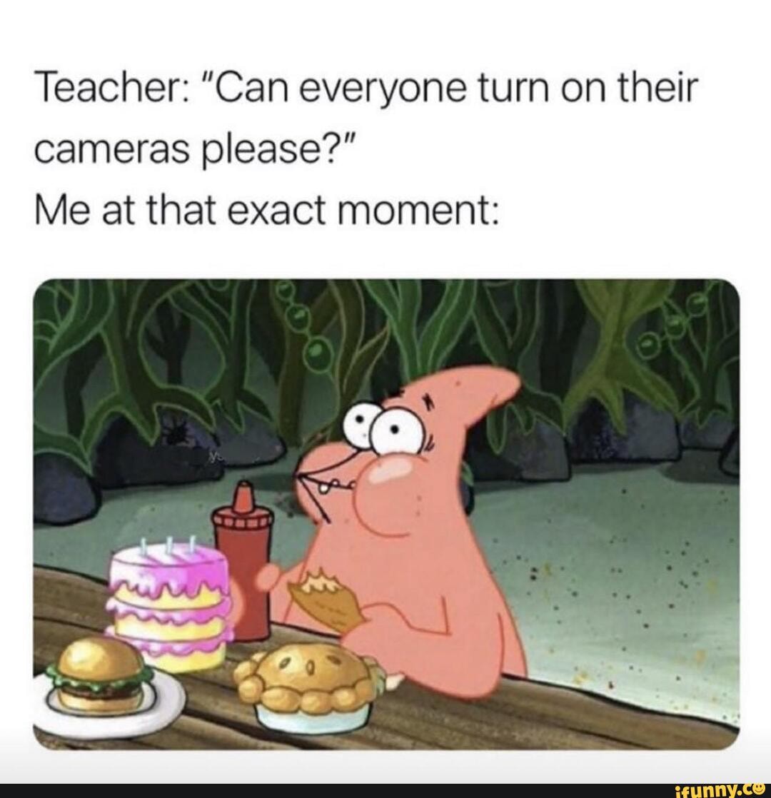 Teacher: "Can everyone turn on their cameras please?" Me at that exact ...