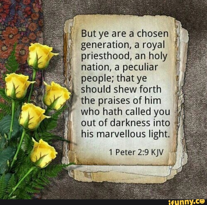 But ye are a chosen generation, a royal priesthood, an holy nation, a peculiar people; that ye ...