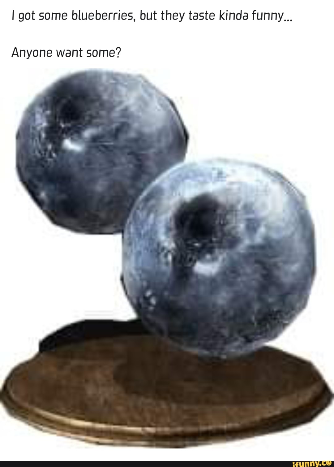 I got some blueberries, but they taste kinda funny", Anyone want some ...